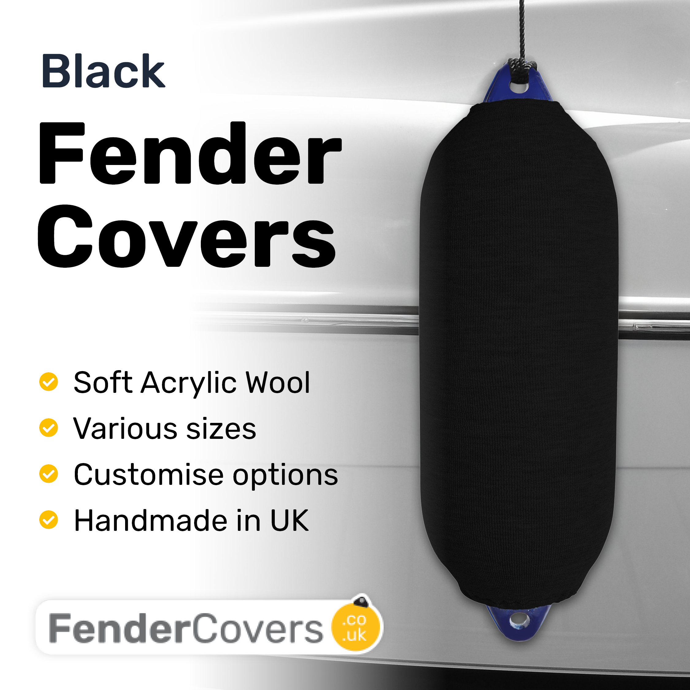 Black Fender Covers - Custom Boat Fender Covers | Made in UK