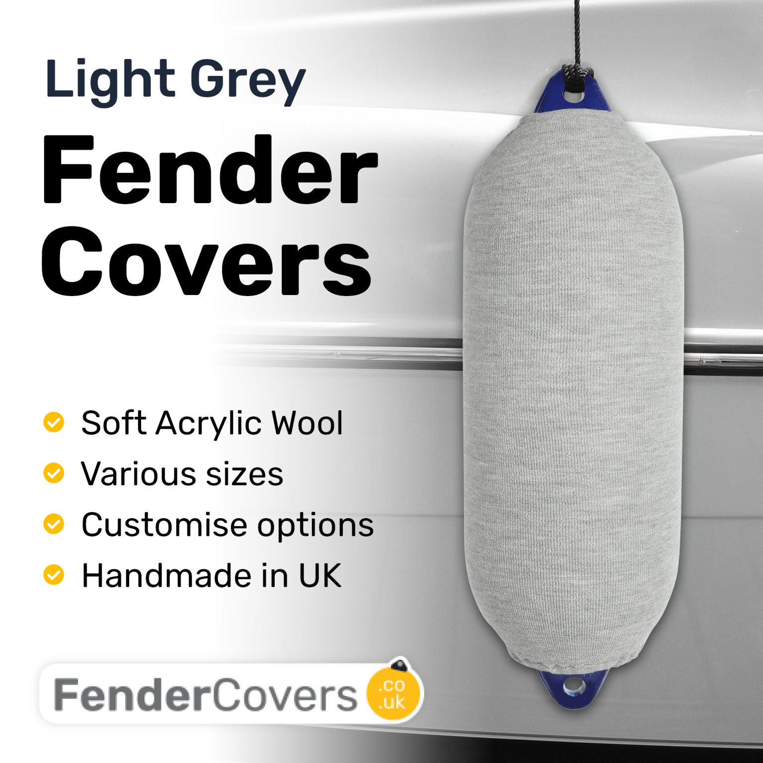 Light Grey Fender Covers - Custom Boat Fender Covers | Made in UK